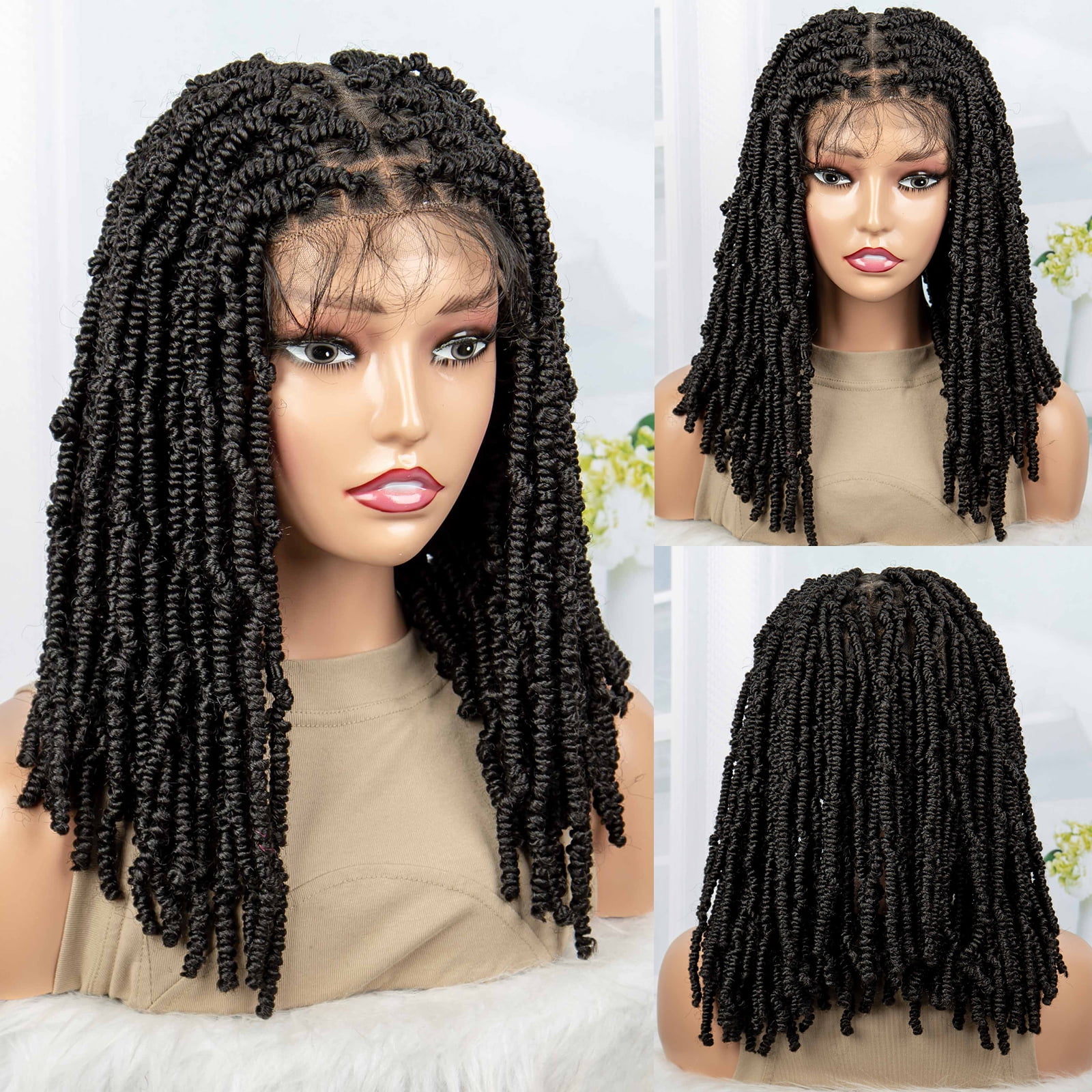 Twist Braided Wigs Full Double Lace Handmade Short Knotless Box Braids Wigs For Women 16 Inches