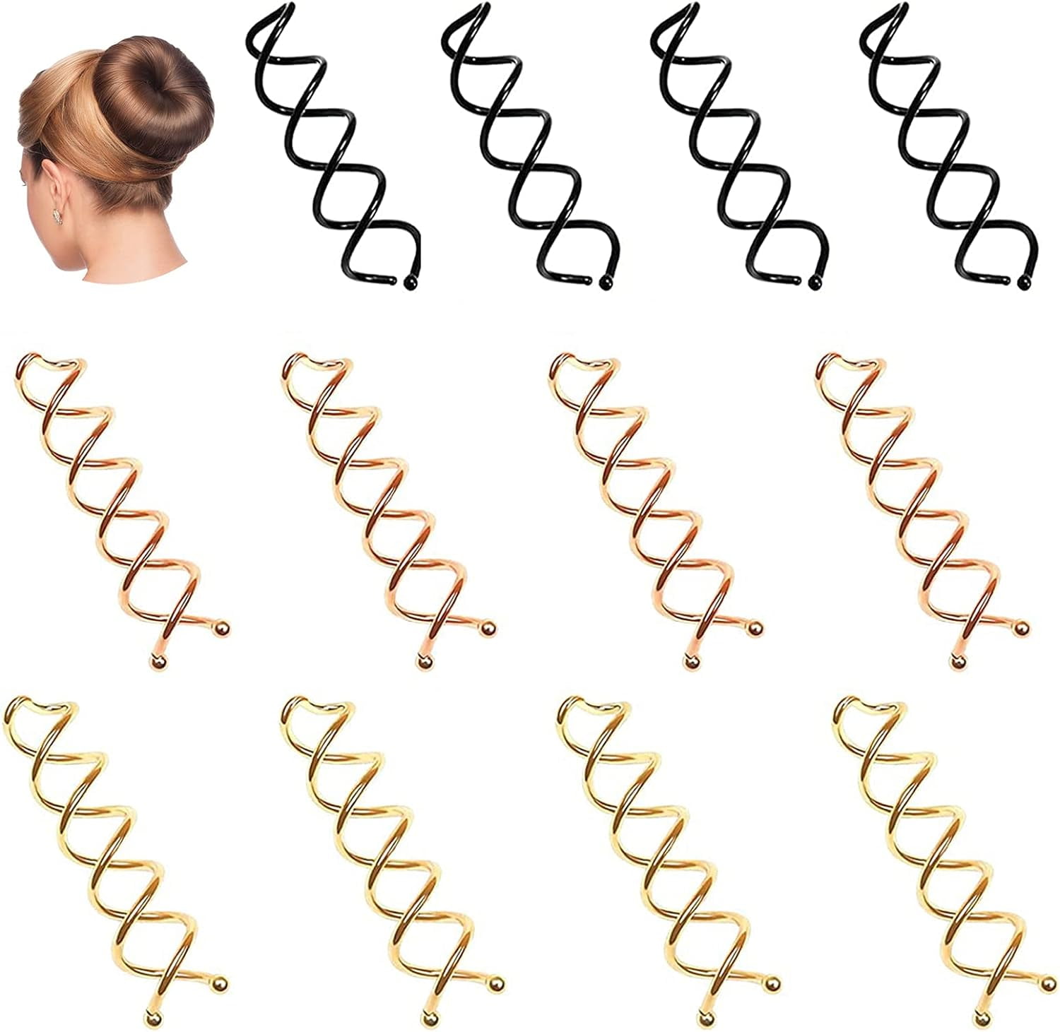 Twist Hair Pin, Hair Pins for Buns 12 Packs Bun Pins Spiral Hair Grips ...