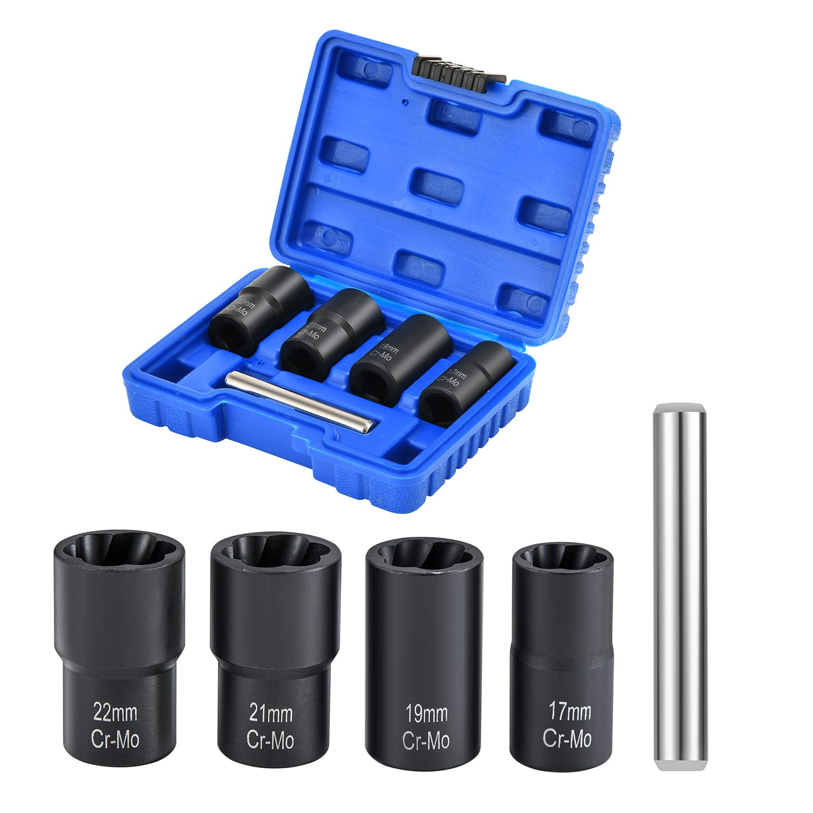 Twist Socket Set Lug Nut Remover Extractor Tool 5 Piece Metric Bolt and ...
