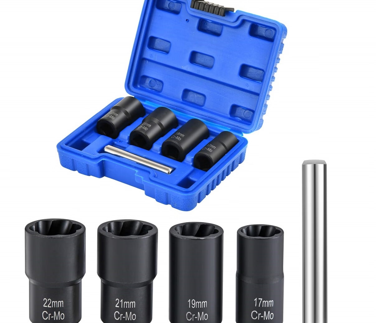 Twist Socket Set Lug Nut Remover Extractor Tool 5 Piece Metric Bolt and ...