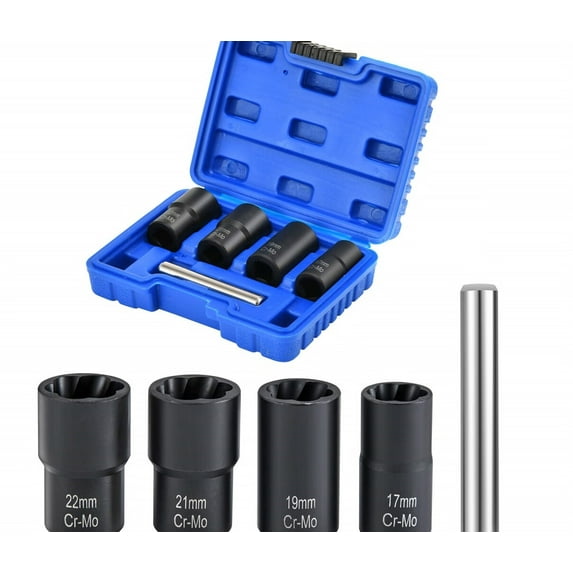 Twist Socket Set Lug Nut Remover Extractor Tool 5 Piece Metric Bolt and ...