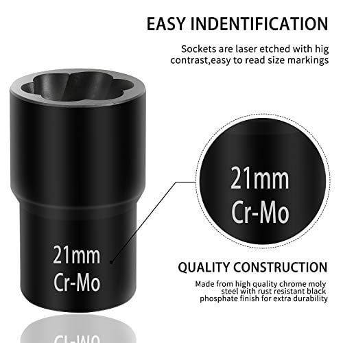 Twist Socket Set Lug Nut Remover Extractor Tool 5 Piece Metric Bolt and ...