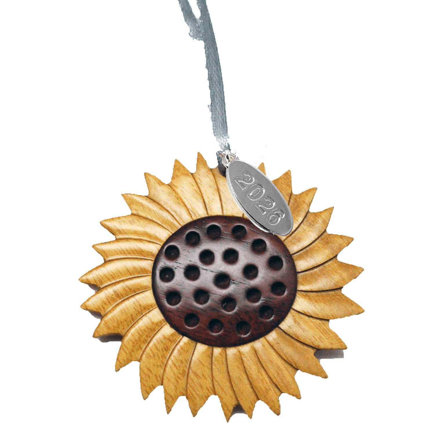 2026 Sunflower Ornament, Two-Tone Wood Intarsia Handcrafted Design ...