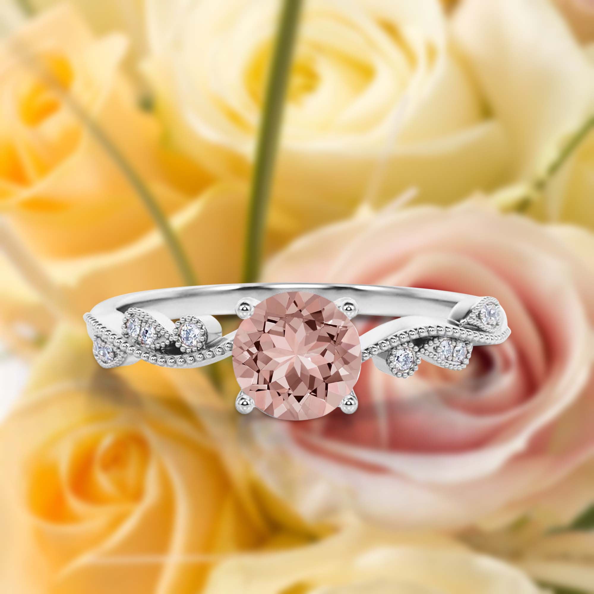Twisted Boho & Hippie 1.25 Carat Round Cut Morganite And Diamond ...