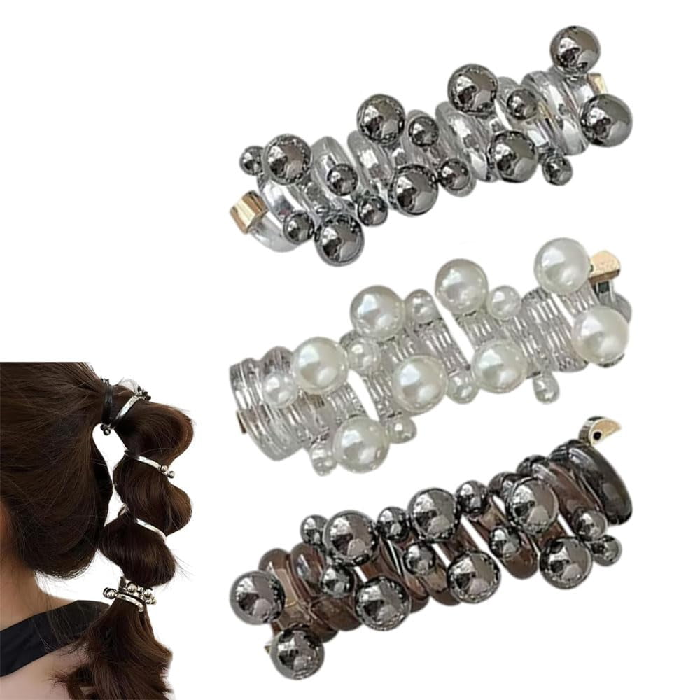 Twisted Hair Wire Pony Hairwire, 3Pcs Pearl Telephone Wire Elastic Hair ...