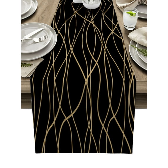 Twisted Lines Art Black Background Table Runner ration Home r Dinner ...