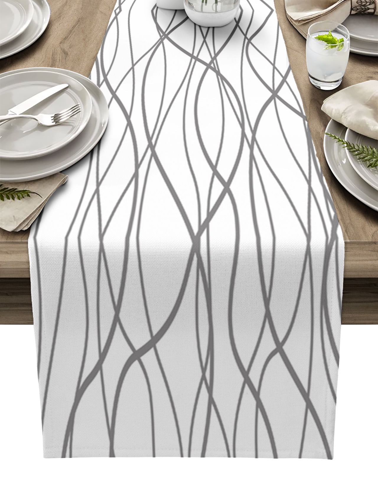 Twisted Lines Modern Art Black Table Runner Home Wedding Table Flag Mat ...