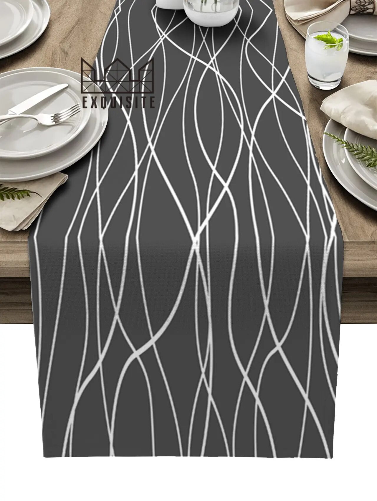 Twisted Lines Modern Art Grey Table Runner Home Wedding Table Flag Mat ...