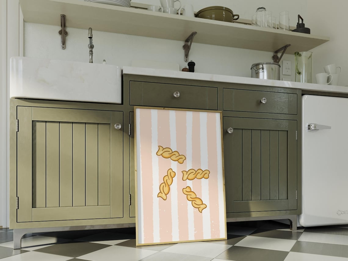 Twisted Pasta Art Print - Cute Kitchen Wall Decor, Playful Food ...