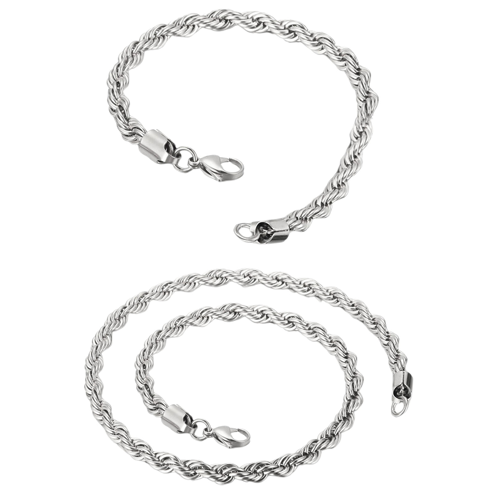 Twisted Rope Chain Necklace Bracelet Set Silver Metal Chunky Chain ...