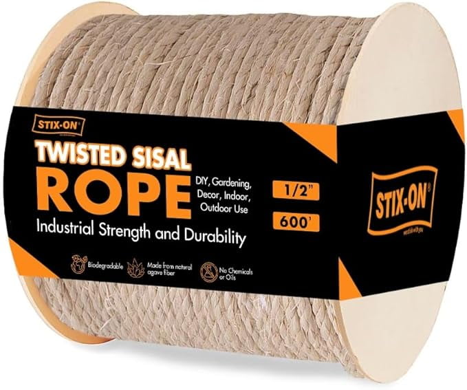 Twisted Sisal Rope – 600' X 1/2" Sisal Twine – Multipurpose Rope for ...