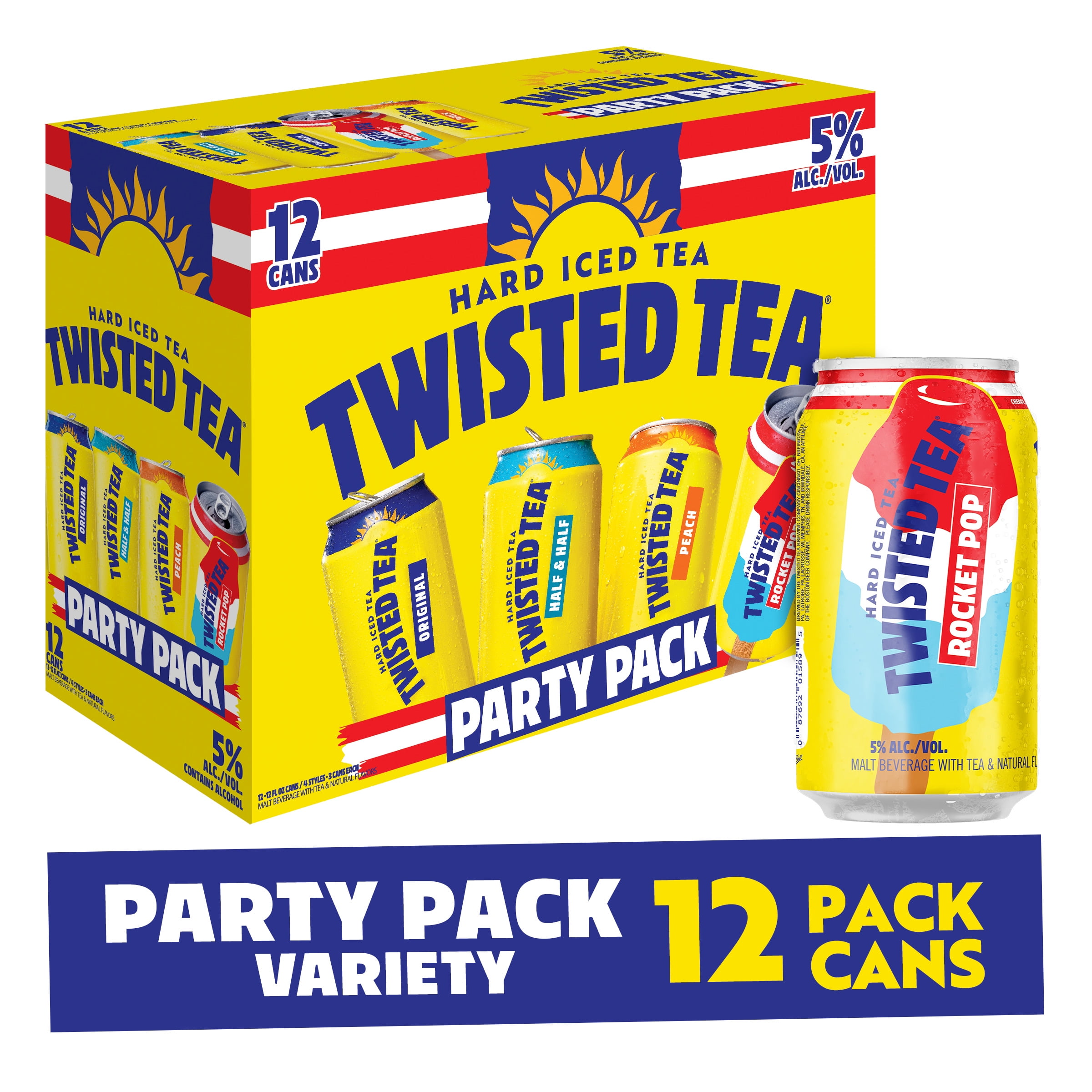 Twisted Tea Hard Iced Tea Variety Party Pack, 12 Pack, 12 fl oz Cans, 5 ...