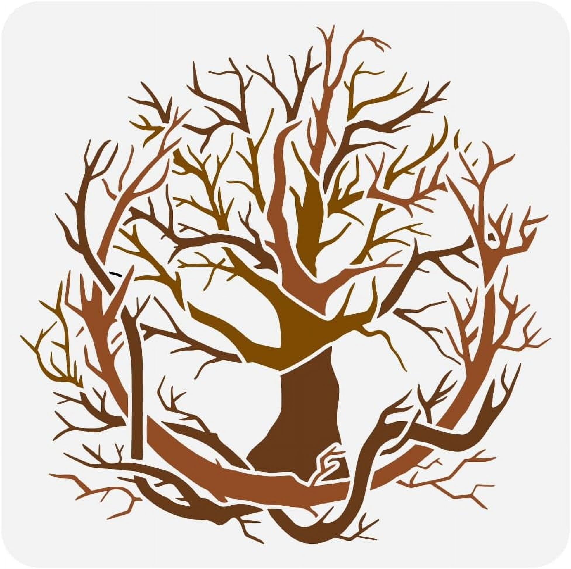 Twisted Tree Painting Big Stencil 11.8x11.8inch PET Plants Themes ...