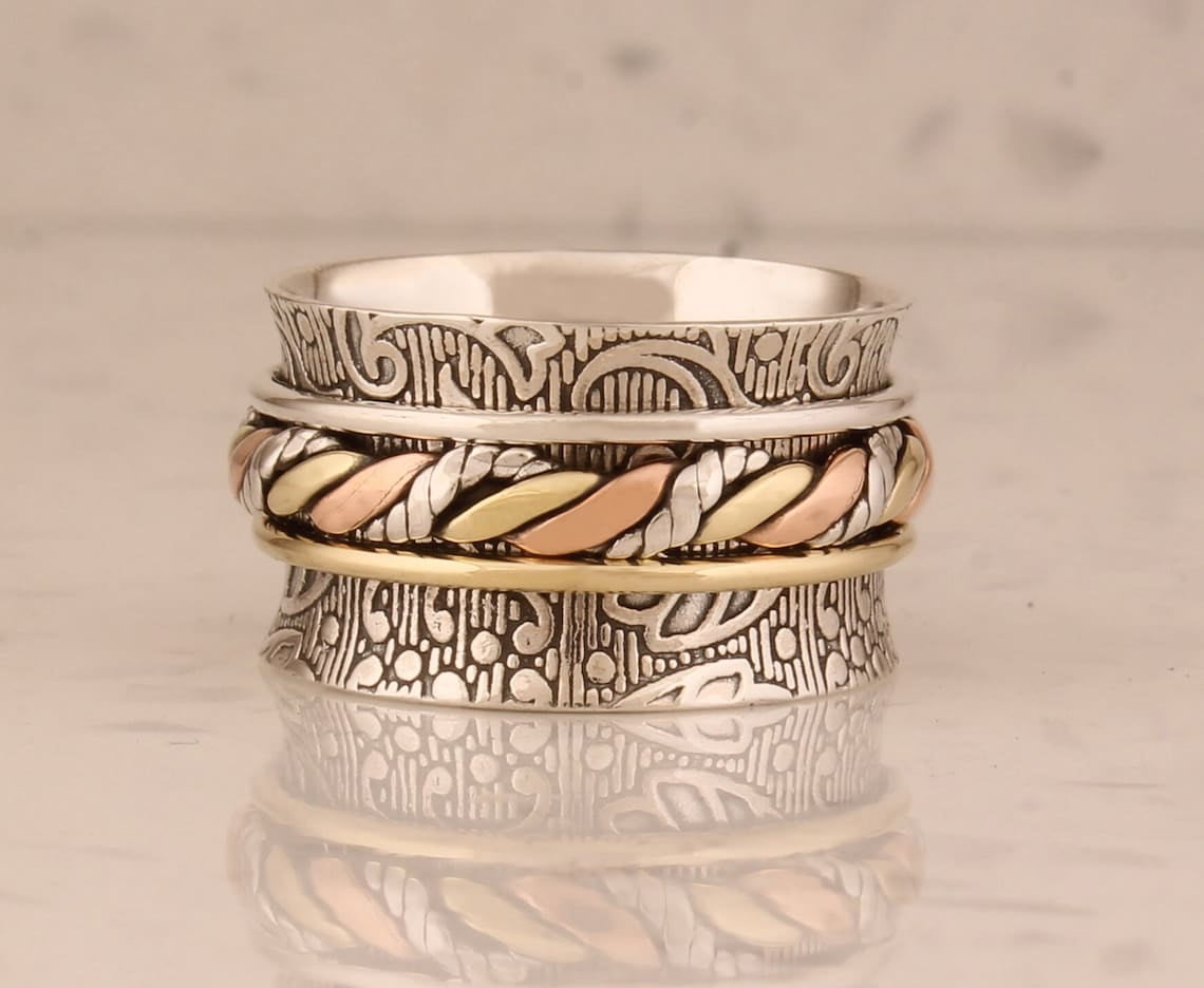 Twisted Wire Sterling Silver Spinner Ring – 925 Stamped Handmade Fidget ...