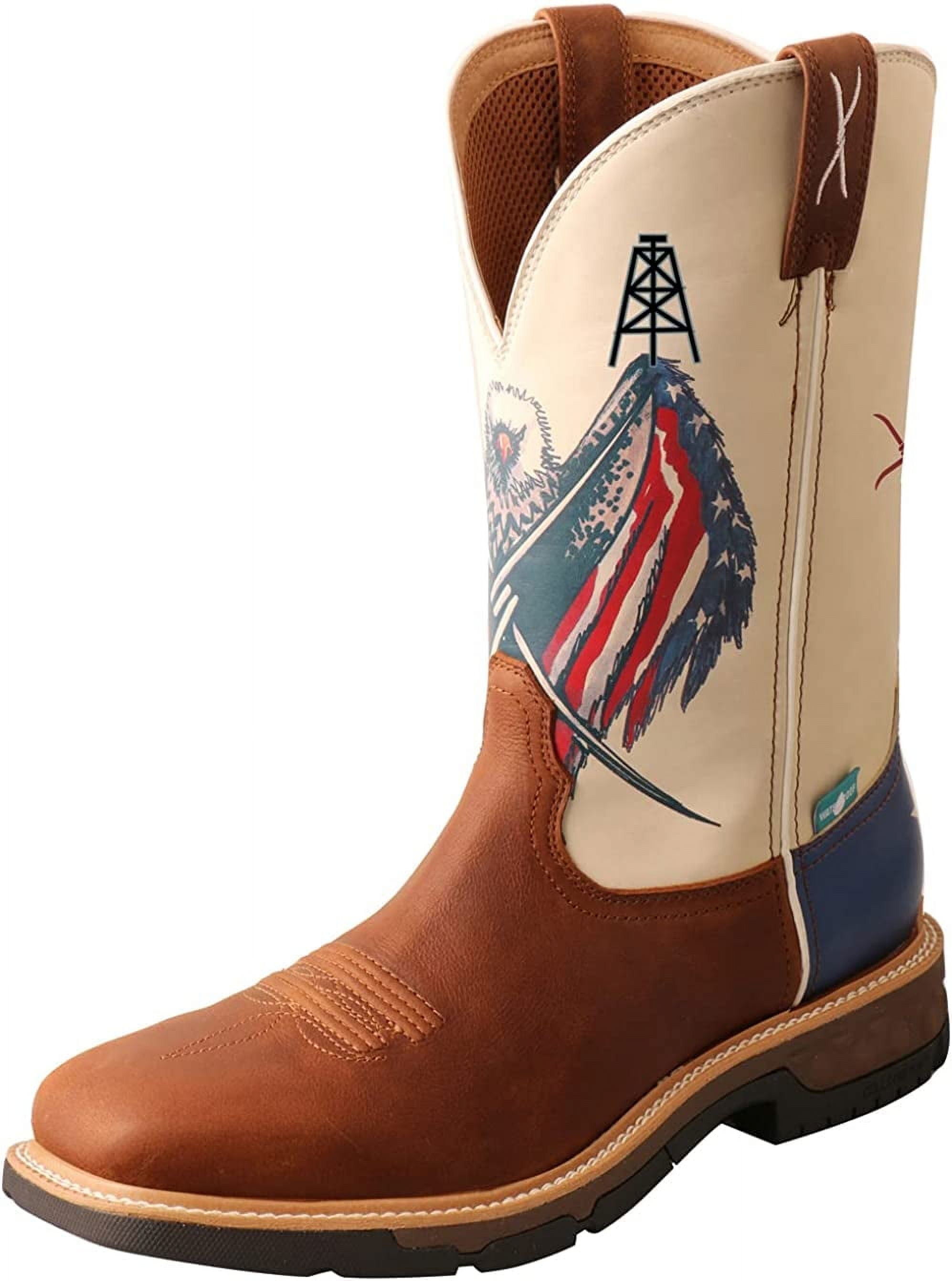 Twisted X Men's 12" Western Work Boot, Roasted Pecan & Red, White, & Blue, 10 EE - Walmart.com