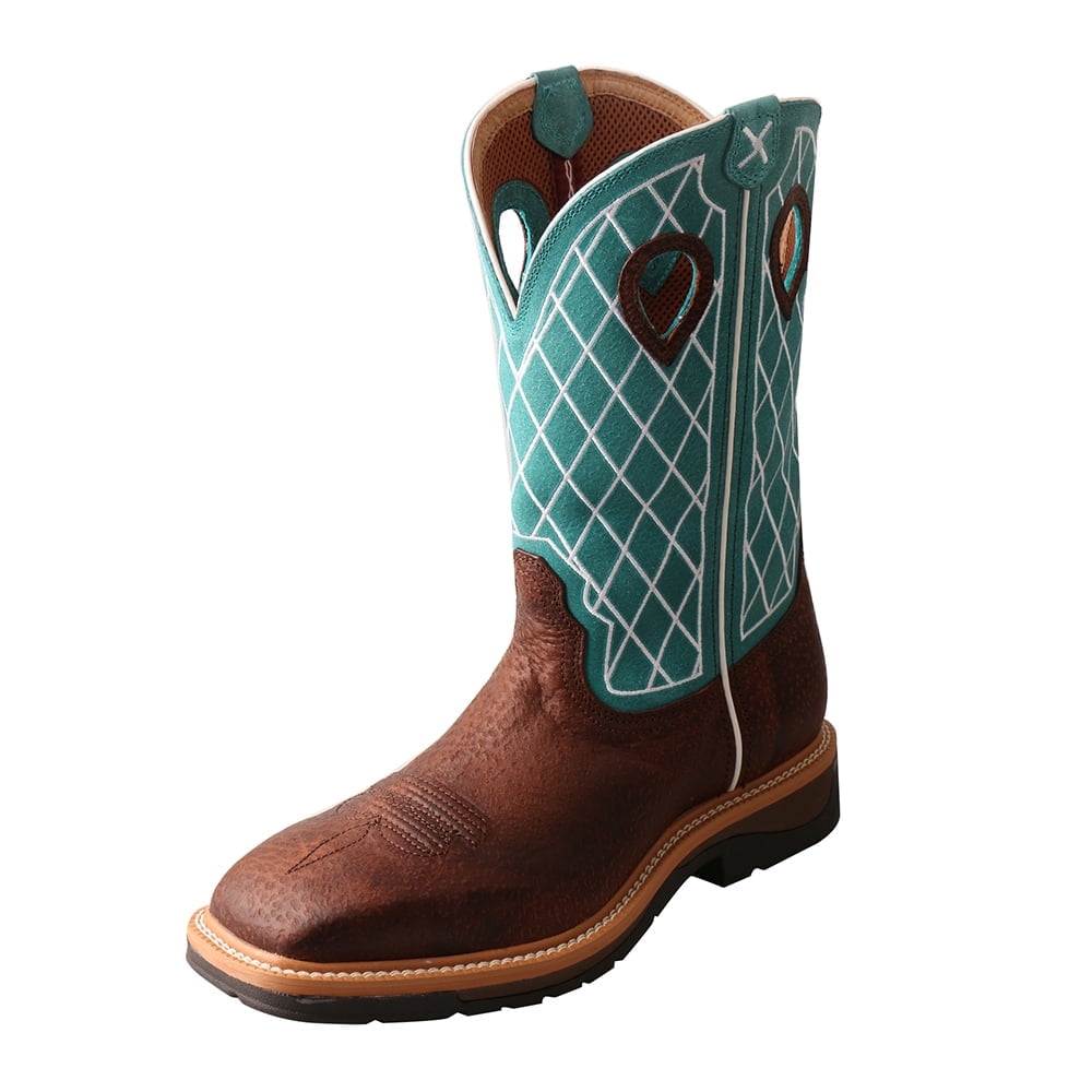 Twisted X Mens Steel Toe Lite Western Work Boot Brown/Turq 8.5 D ...