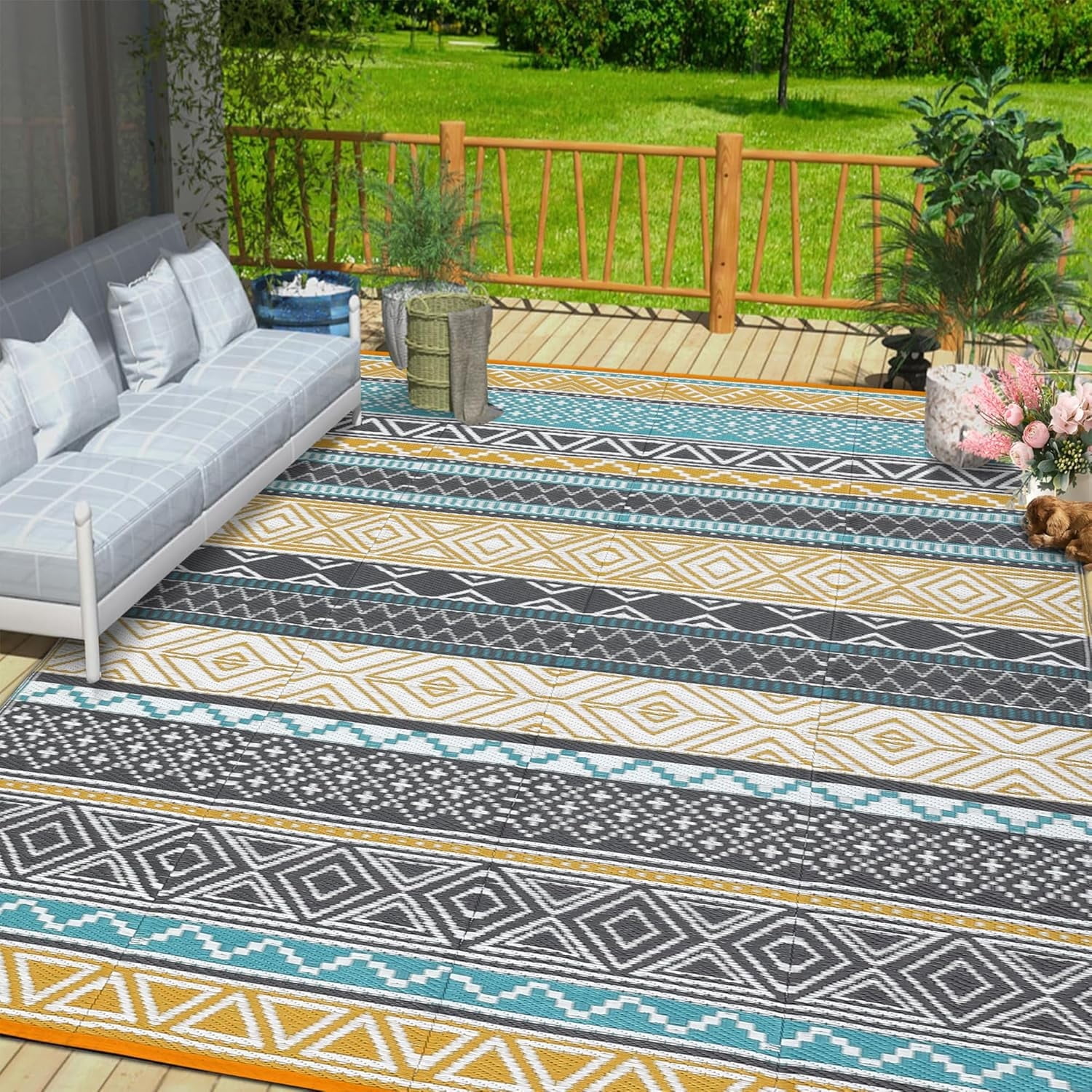 Twister.CK 10' x 20' Plastic Large Outdoor Rugs, Waterproof Bohemia ...