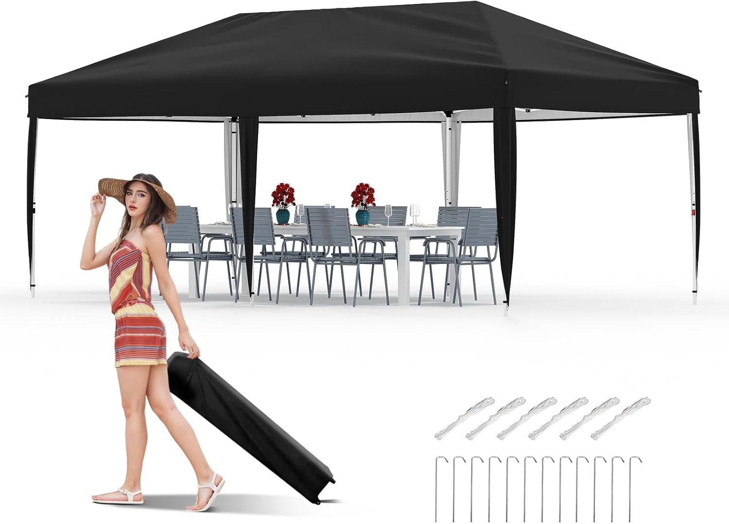 Twister.CK 10x20 Outdoor Pop Up Canopy Tent, 3 Adjustable Heights ...