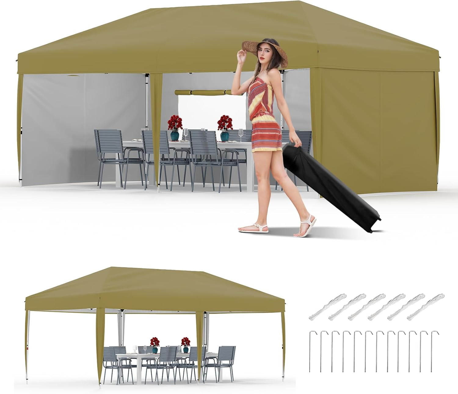 Twister.CK 10x20 Pop Up Canopy Tent with 4 Sidewall, Heavy-Duty Rust ...