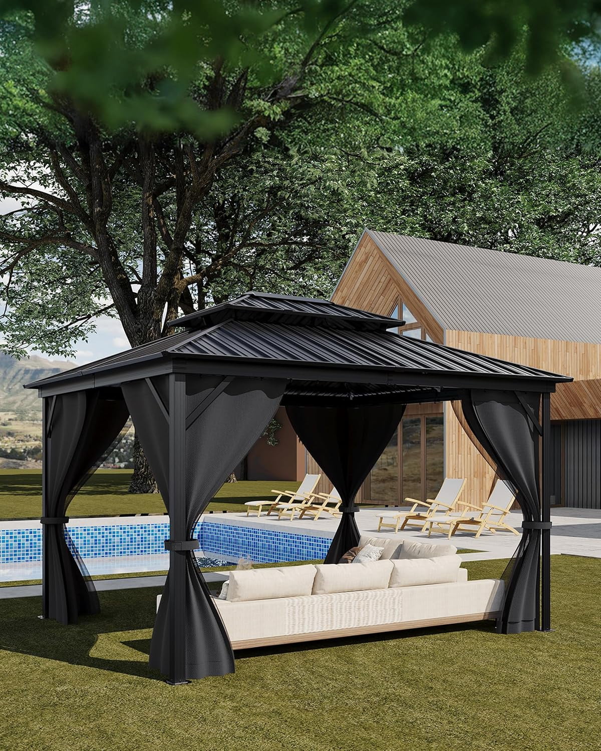 Twister.CK 14x12ft Pavilion Gazebo, Hardtop Double Roof, Outdoor ...
