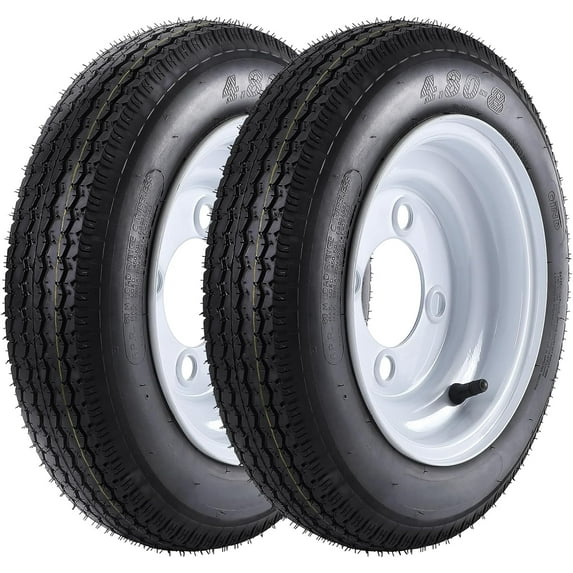 Twister.CK 2 Pack Trailer Tire, 6PR，4.80-8，8" Rims 4 Lug White Spoke ...