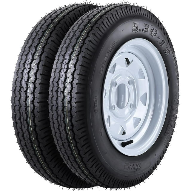 Twister.CK 2 Pack Trailer Tire, 6PR，5.30-12，12" Rims 4 Lug Spoke Wheel ...