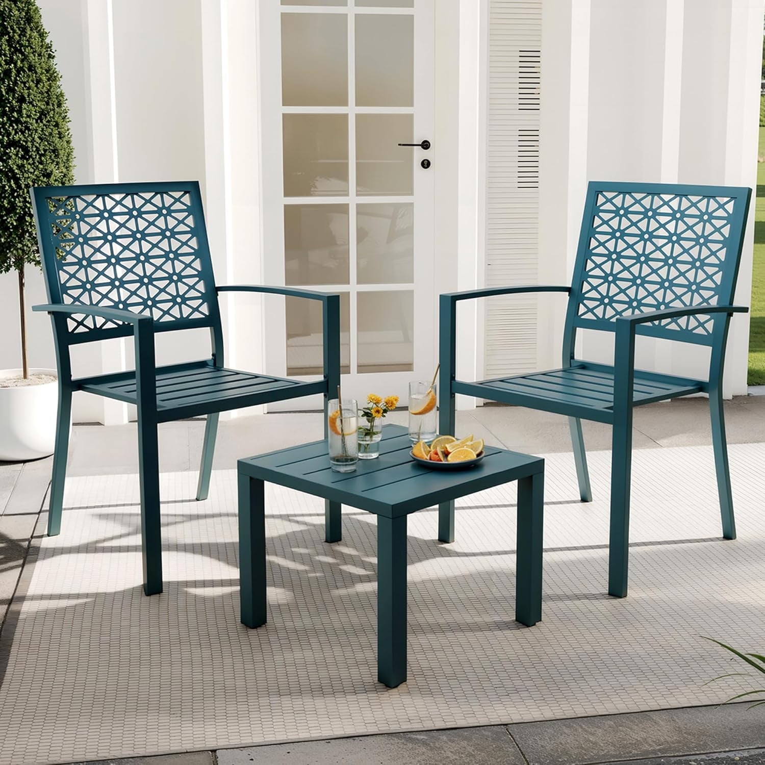 Twister.CK 3-Piece Outdoor Bistro Set, Metal Table and Stackable Chairs ...