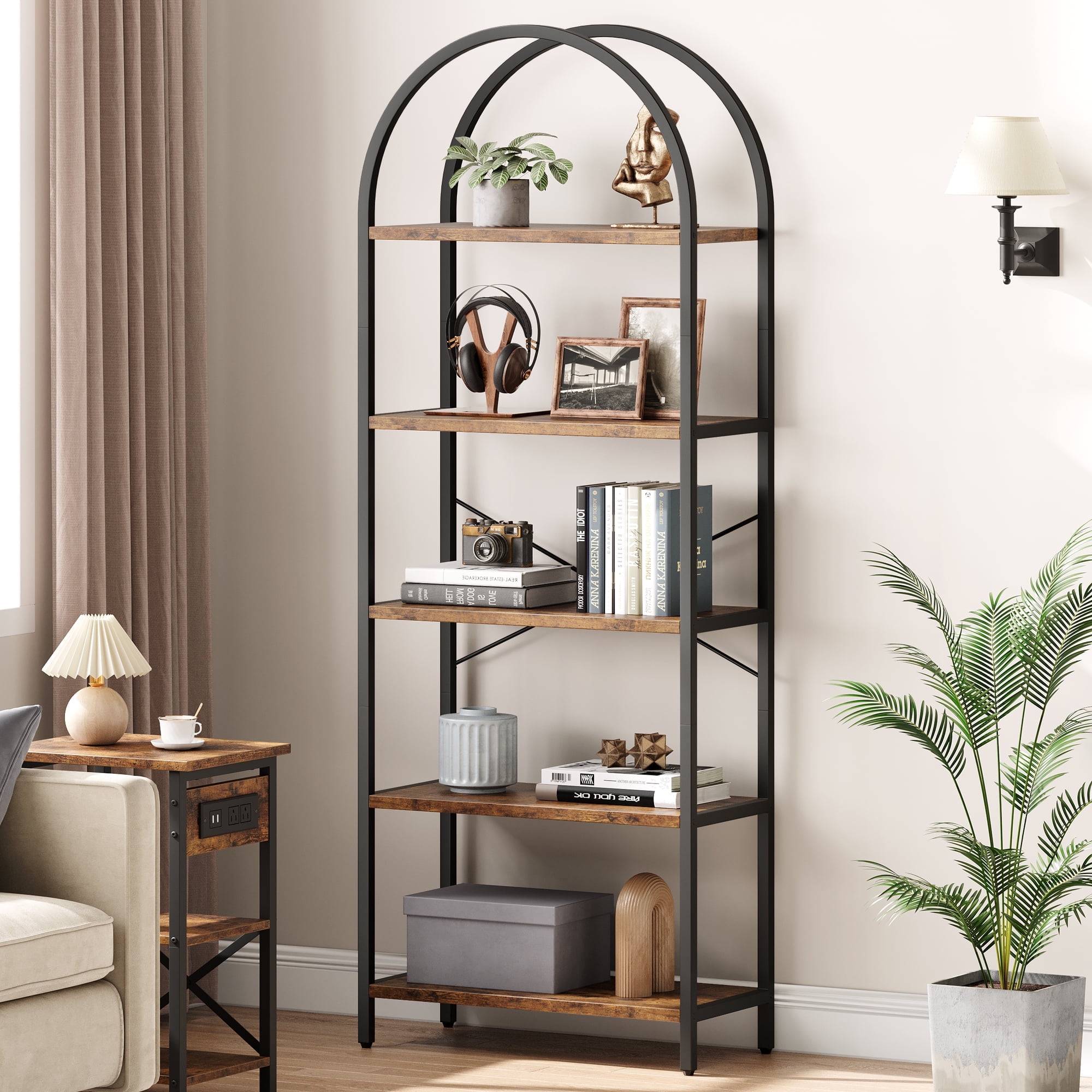 Twister.CK 5 Tier Bookcase, Arched Display Racks Bookshelves, Metal ...