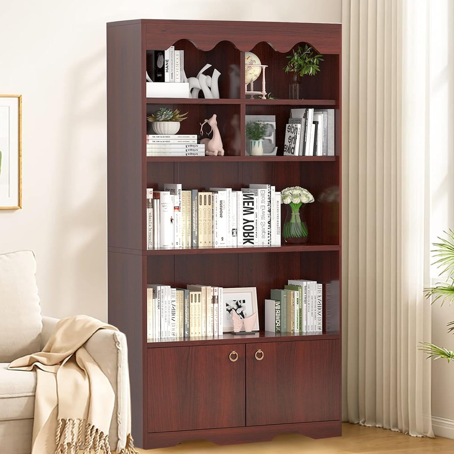 Twister.CK 5-Tier Standing Bookcase, 63" Tall Bookshelf, Brown ...