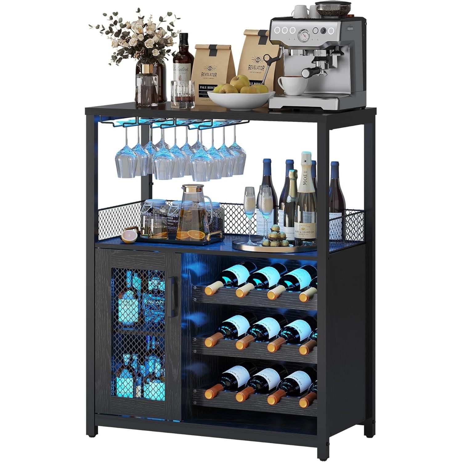 Twister.CK 5 Tier Wine Bar Cabinet with LED Light, Liquor Cabinet with ...
