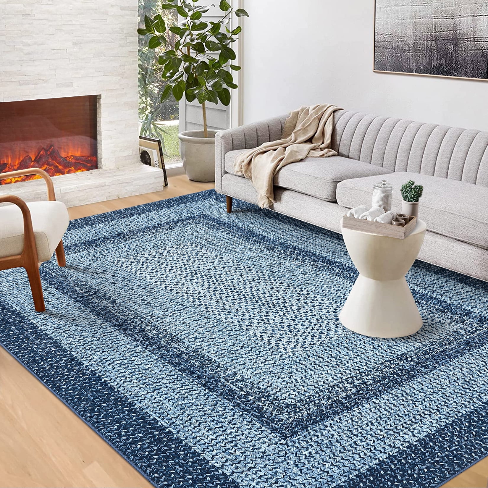 Twister.CK 5'x7' Modern Washable Braided Print Area Rug, Low Pile Non Slip Area Rug, Stain ...
