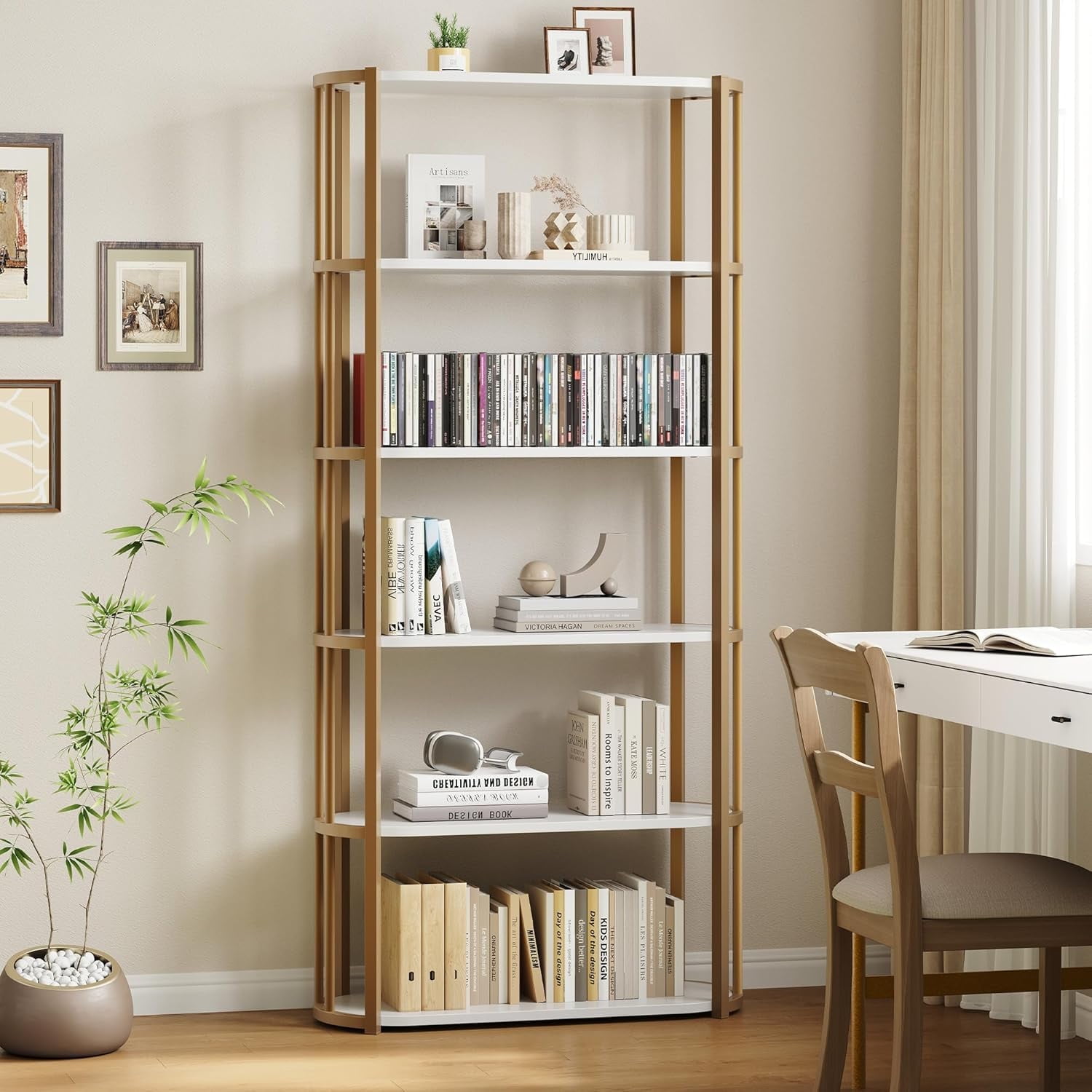 Twister.CK 6 Tier Bookshelf with Metal Frame, Industrial Tall Bookcase ...