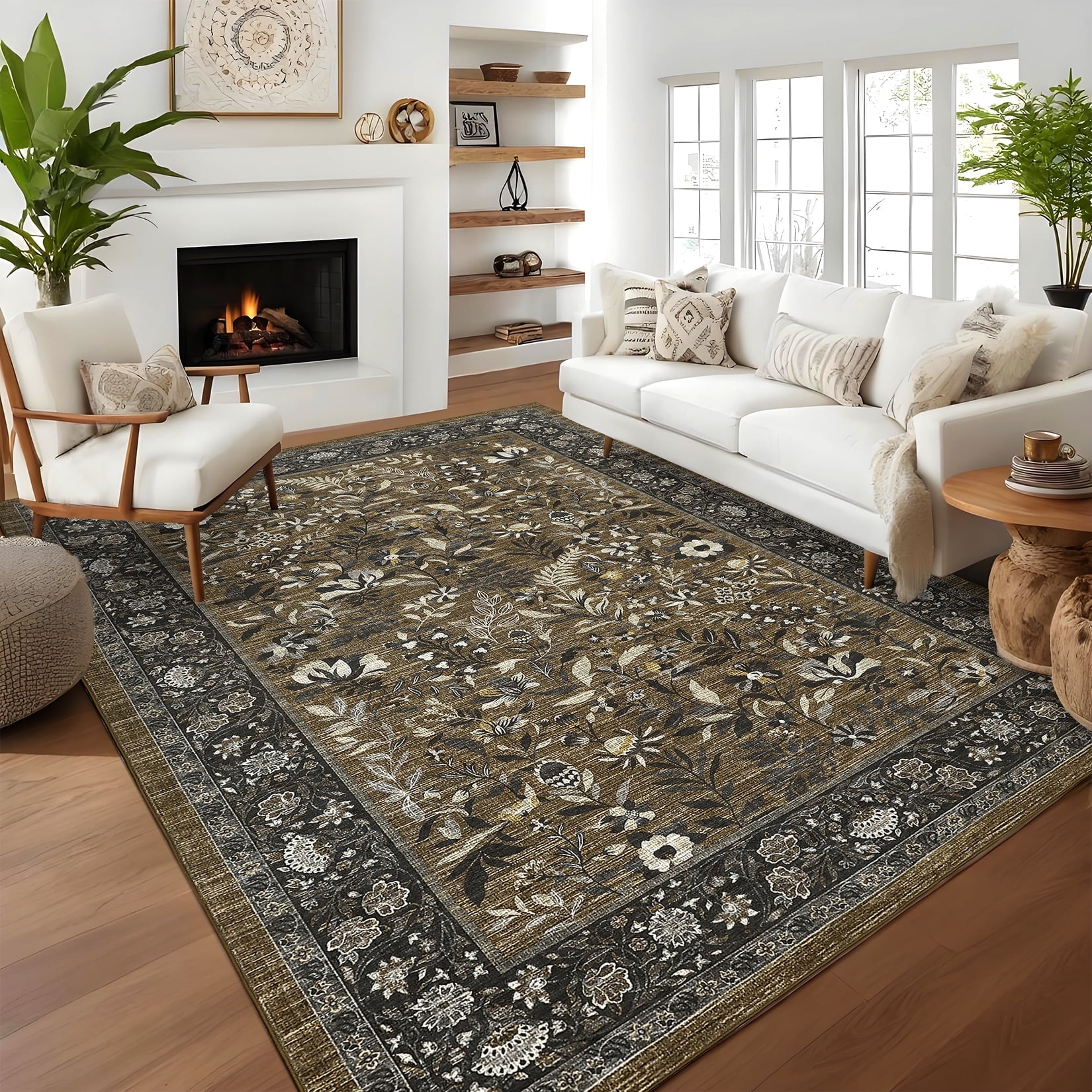 Twister.CK 6' x 9' Floral Area Rugs Washable Rug, Low Pile Non Slip ...