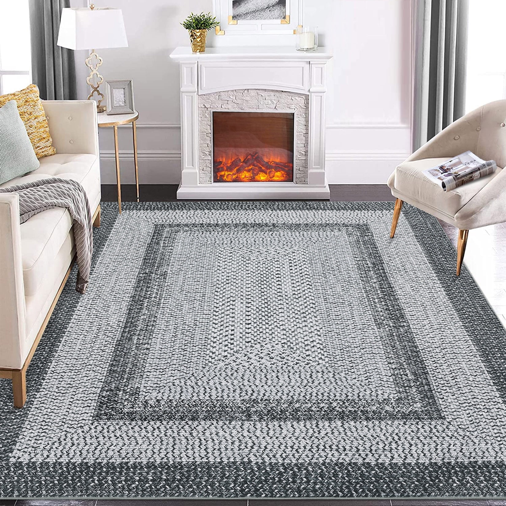Twister.CK 6'x9' Area Rug, Farmhouse Braided Print Carpet Washable ...