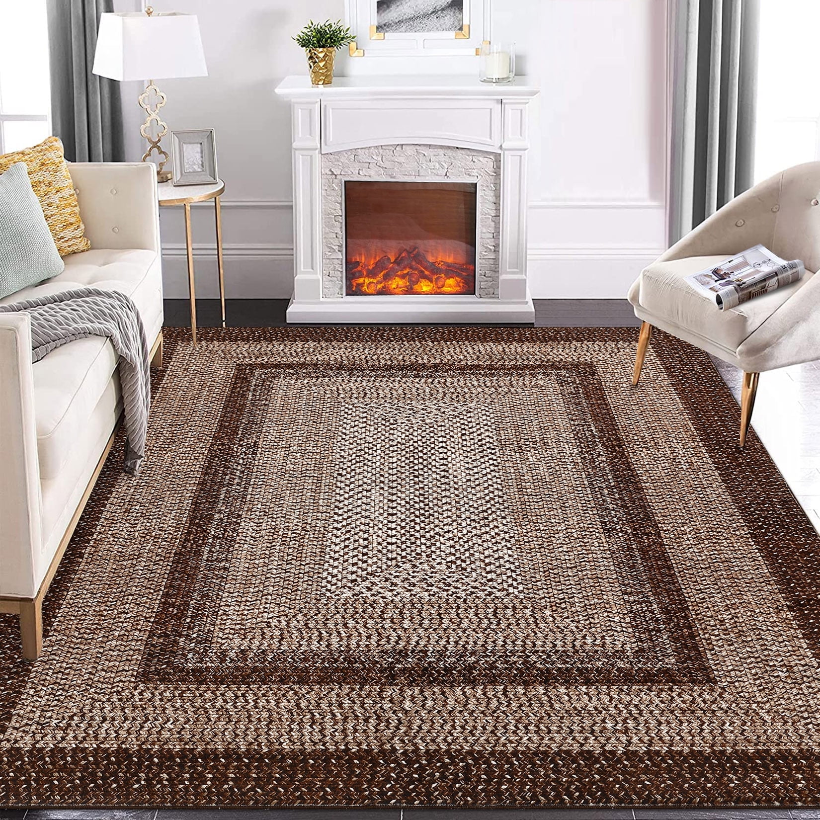 Twister.CK 6'x9' Modern Braided Print Area Rug, Low Pile Non Slip ...