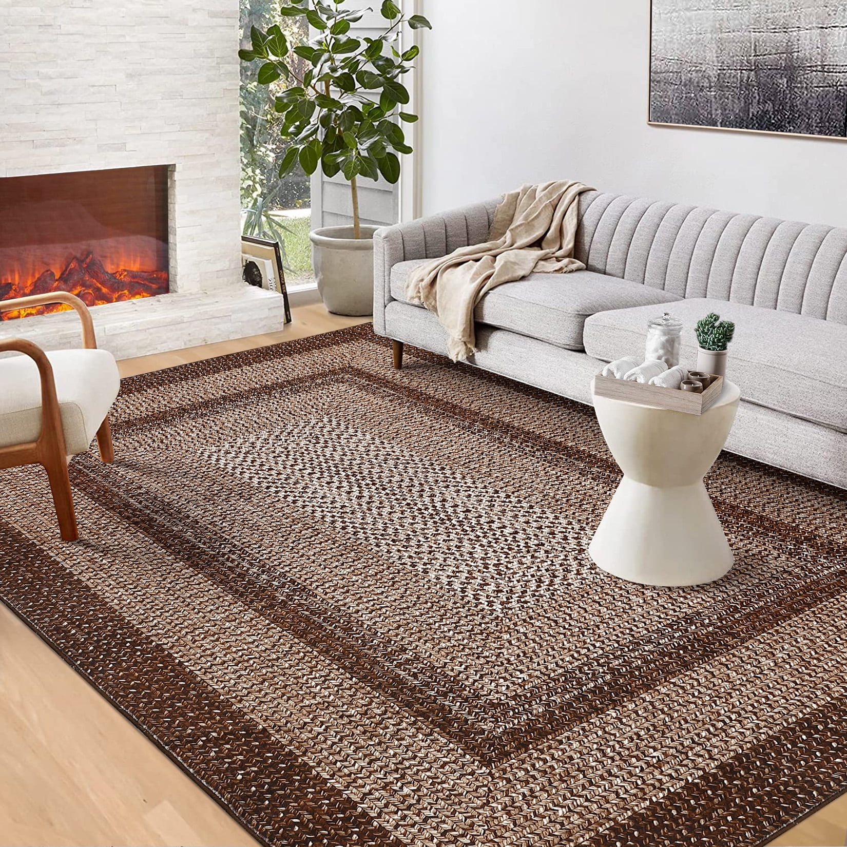 Twister.CK 9'x12' Modern Braided Print Area Rug, Low Pile Non Slip ...