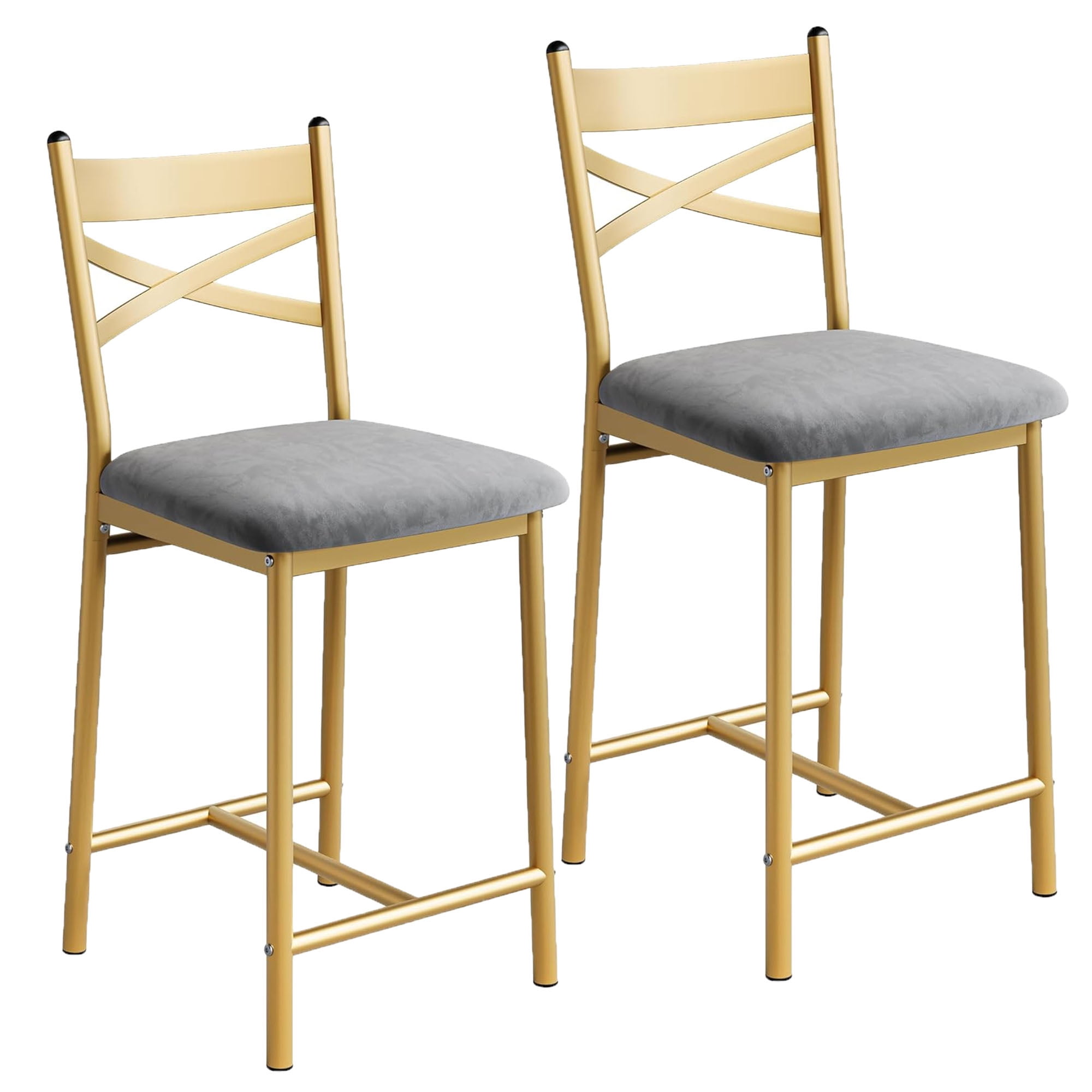 Twister.CK Bar Stools Set of 2, Faux Leather Upholstered Chairs Cushion ...