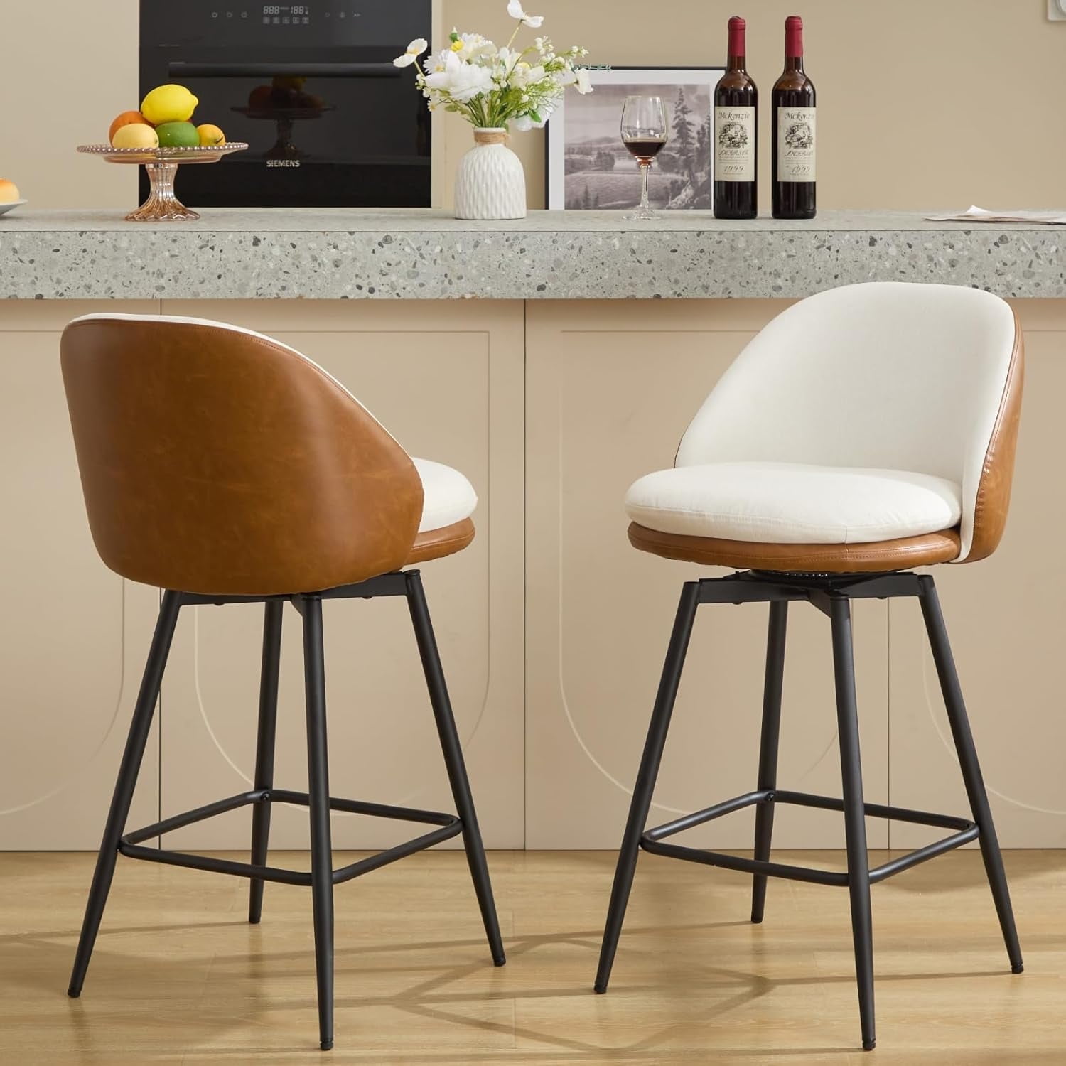 Twister.CK Counter Height Bar Stools Set of 2, Swivel Barstools with ...