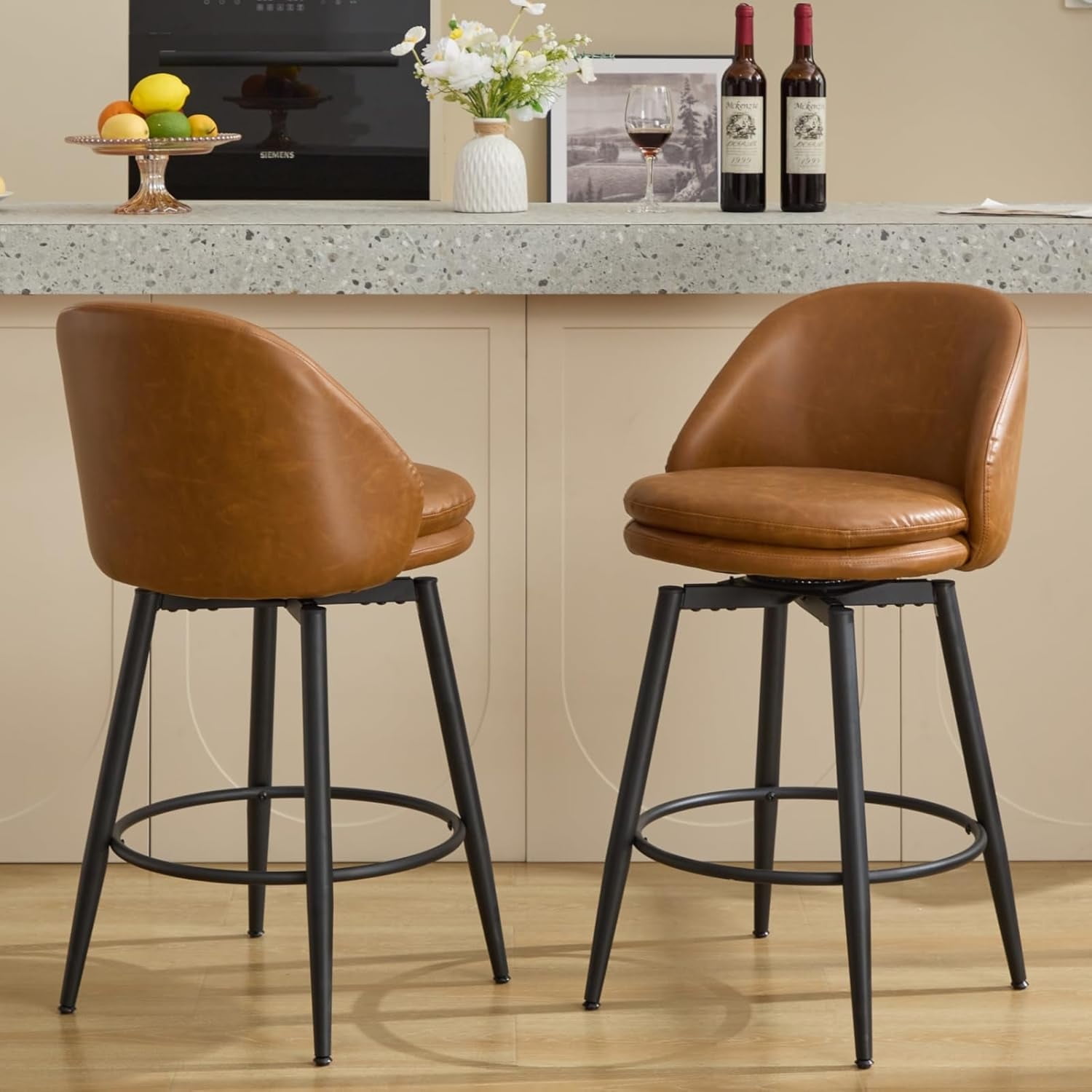 Twister.CK Counter Height Swivel Barstools with Back and Metal Legs ...