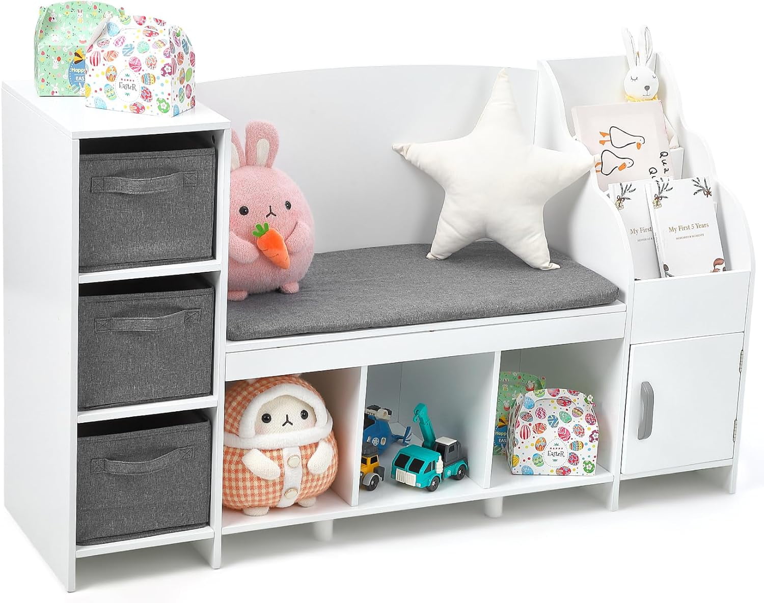 Twister.CK Kids Bookshelf with Reading Nook, Bookcase with Detachable ...