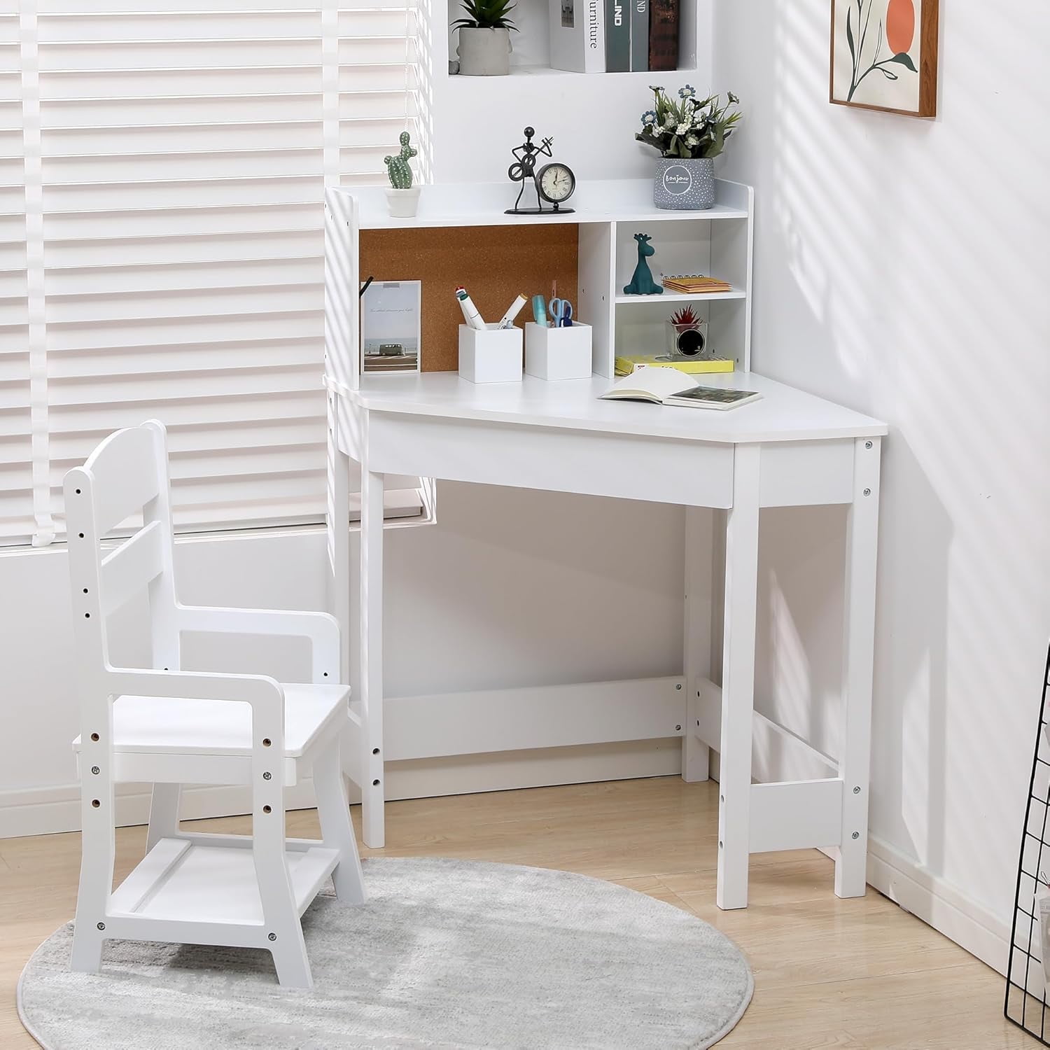 Twister.CK Kids Study Desk Chair Set, Wood Corner Study Table with ...