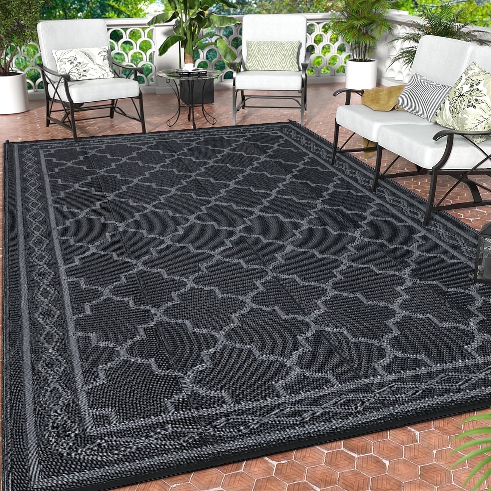 Twister.CK Outdoor Rug 8x10ft Waterproof for Patios, Plastic Straw Rug ...
