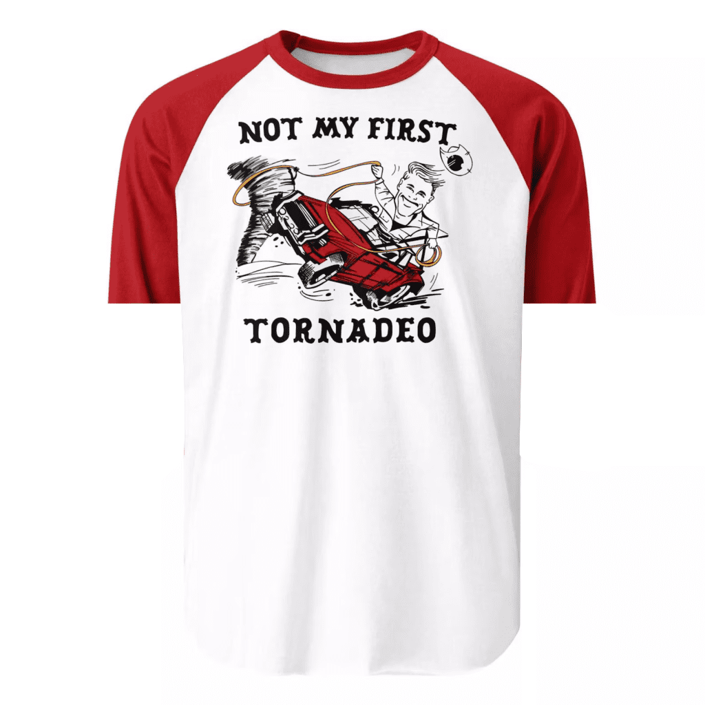 Twisters Movie merch Not My First Tornadeo Colorblock Raglan T Shirt ...