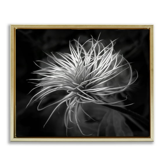 Twisting Botanical Leaves Contrast Gold Framed Floater Canvas Wall Art ...