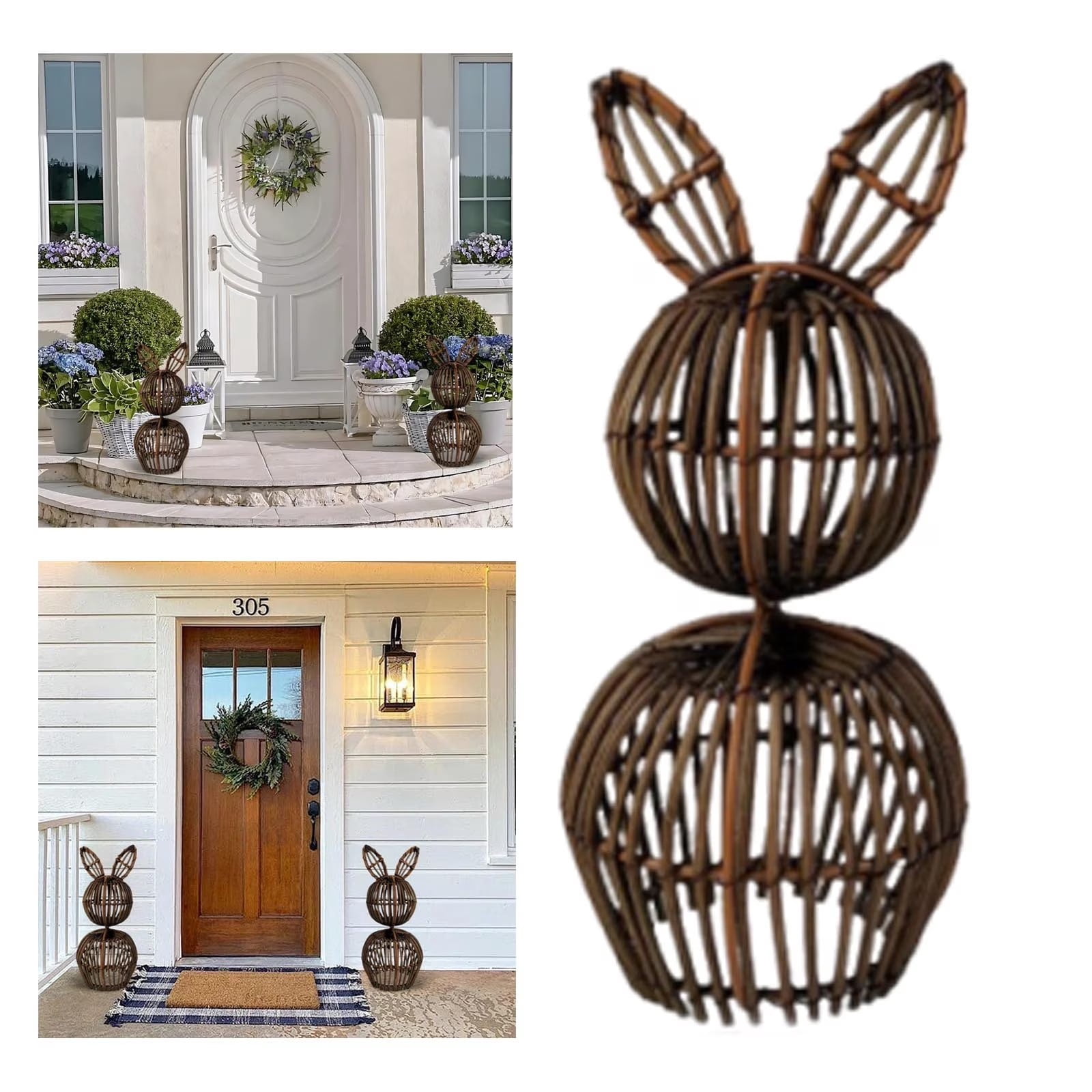 Twiszz Handmade Natural Rattan Bunny and Wicker Bunny Decor, Rattan ...