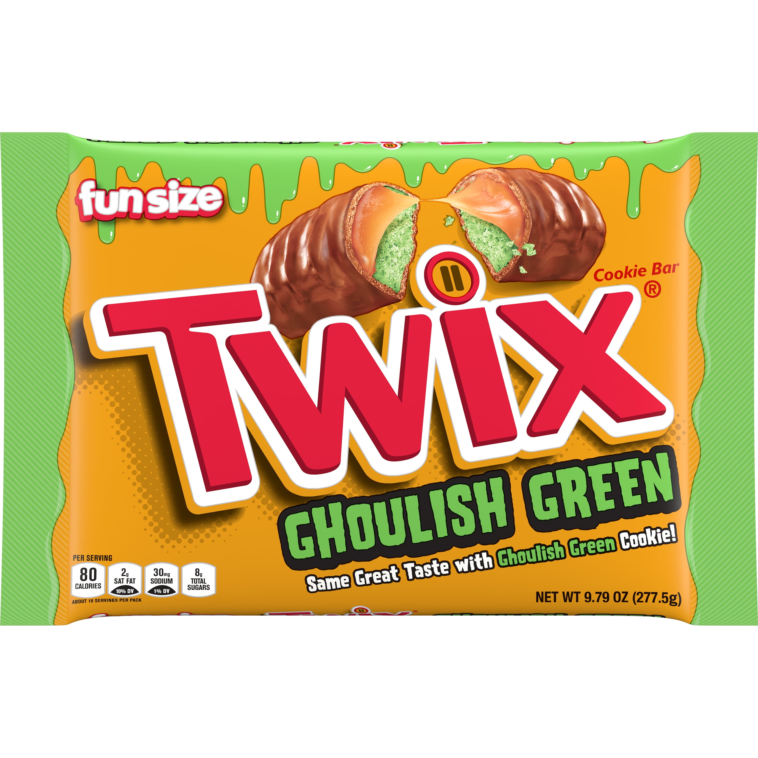 Twix Ghoulish Green Fun Size Halloween Candy Mini Pack - 9.8 oz Snack ...