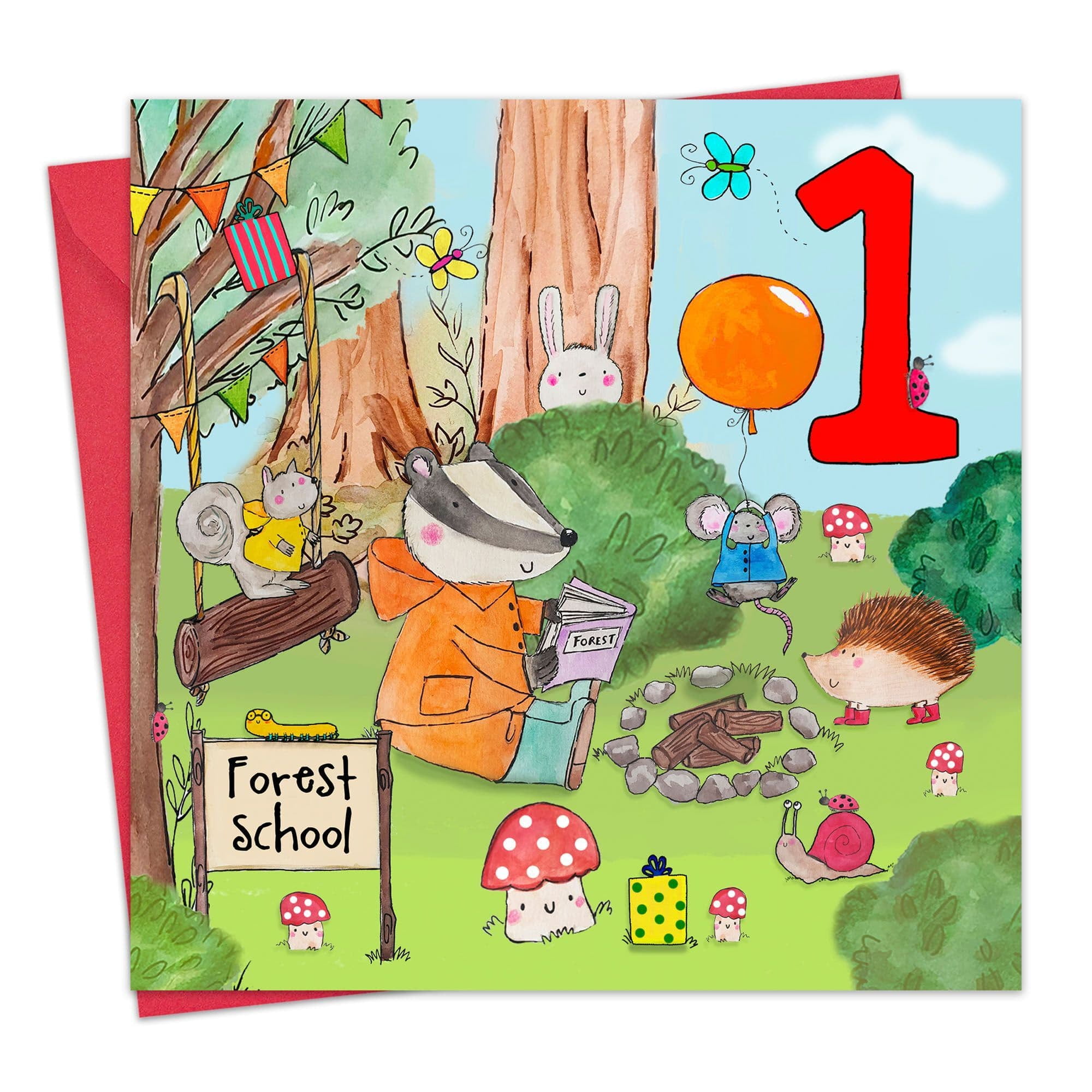 Twizler 1st Birthday Card for Boys & Girls - Animal Forest School - Age ...