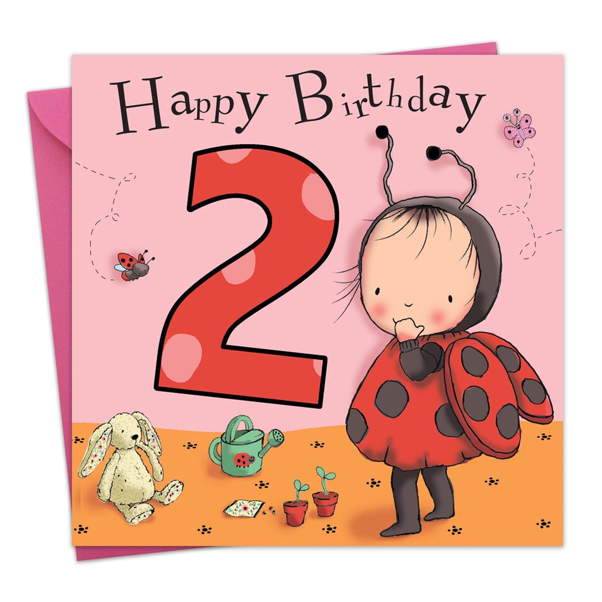 Twizler 2nd Birthday Card for Girls - Ladybug - Children's Age 2 Happy ...