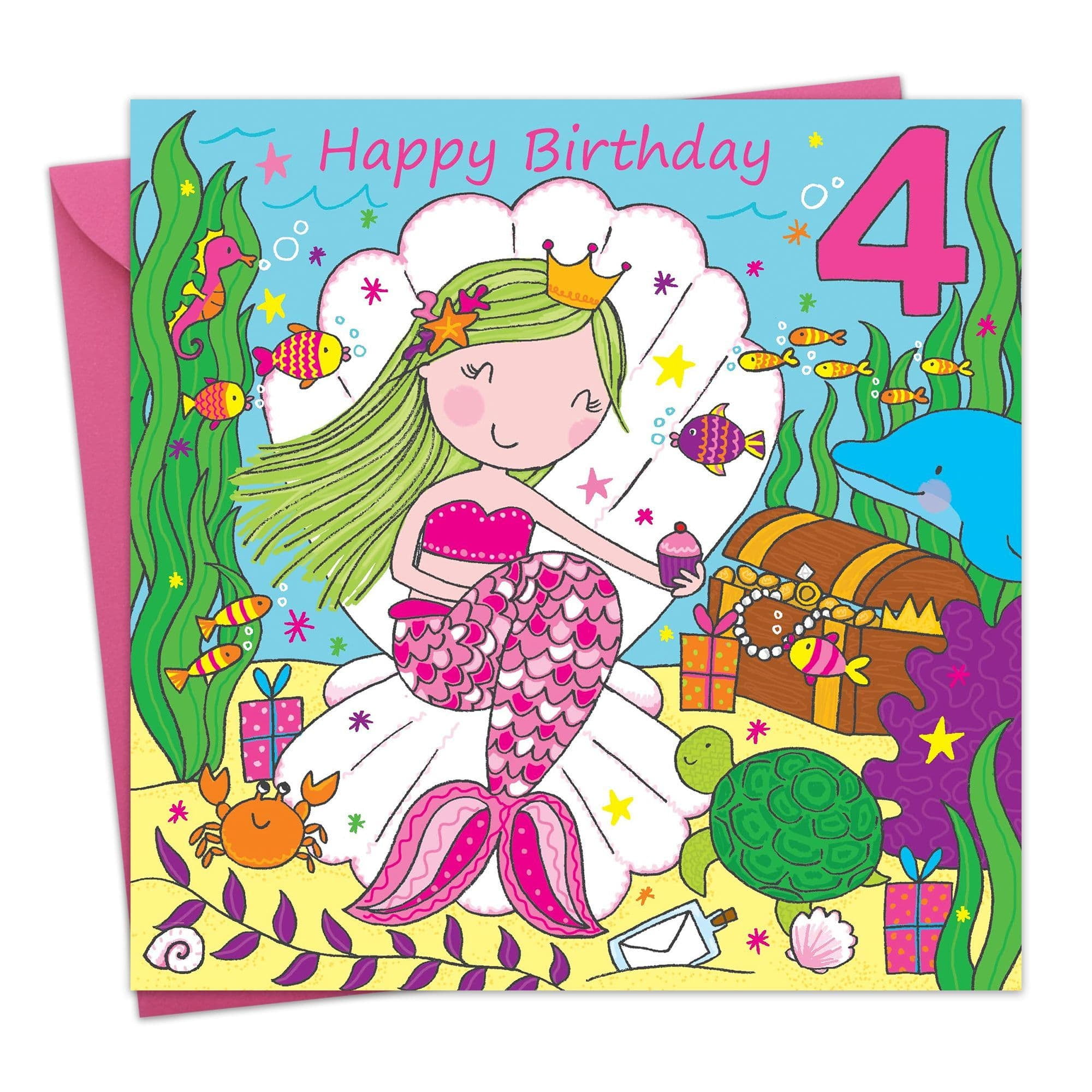 Twizler 4th Birthday Card for Girls Mermaid - Children's Age 4 Happy ...