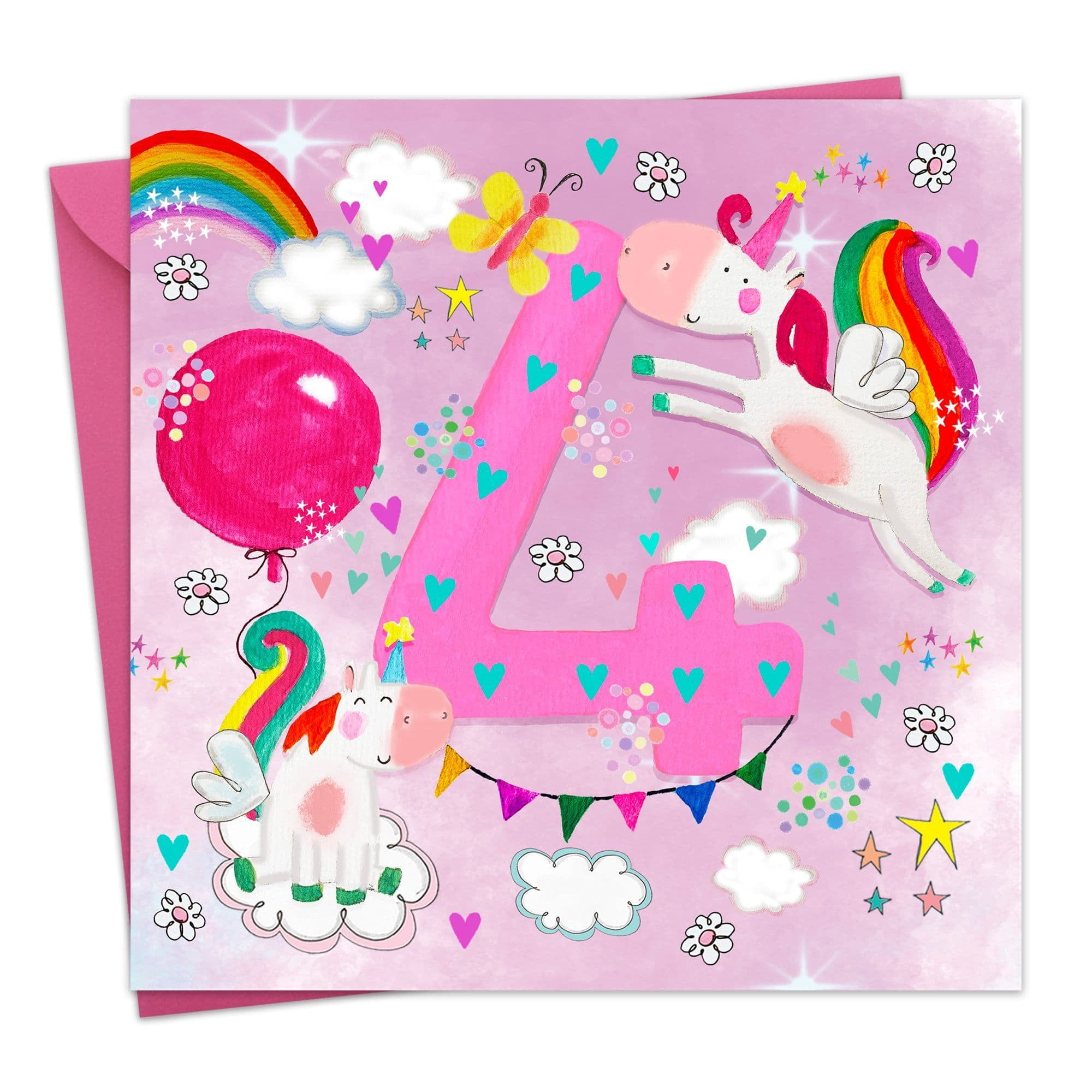 Twizler 4th Birthday Card for Girls - Unicorns - Children's Age 4 Happy ...